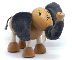 anamalz elephant wooden animal toy for toddlers, fun and posable elephant for early learning, montessori, and stem, smooth natural wood, boys and girls