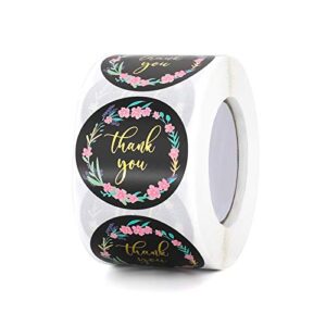 thank you stickers roll - 1.5 inch thank you stickers with floral base color, gold foil design, 500 thank you stickers for small business, gift bags, envelopes seals, mailer stickers and more