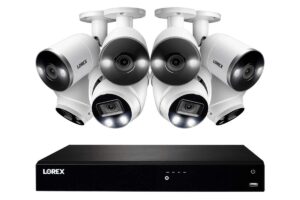 lorex 4khdip168ni-2 4k smart deterrence 16 channel surveillance system w/ n862a63b 4k 3tb nvr and 4 e892ab 4k smart deterrence bullet cameras and 4 e892dd 4k smart deterrence dome cameras