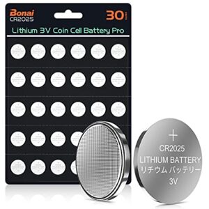 bonai cr2025 3v lithium battery coin cell batteries-30 count, premium button battery long lasting for keyfob key, remotes control, watches (5-year shelf life)