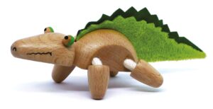 anamalz crocodile wooden animal toy for toddlers, fun and posable crocodile for early learning, montessori, and stem, smooth natural wood, boys and girls