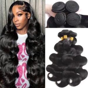 seekomi body wave human hair 4 bundles (18 20 22 24 inch) 100% unprocessed human hair body wave bundles natural black color double weft extension human hair 4 bundles for women 100g/bundle