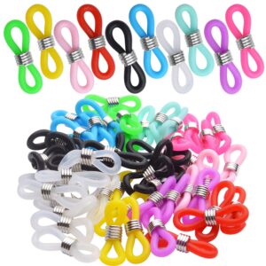 eyeglass chain,50pcs 20x5mm ends adjustable silicone glasses retainer connectors anti-slip eyeglass ends safety glasses holder loop ends for adults children spectacle reading eyeglass,10 colors