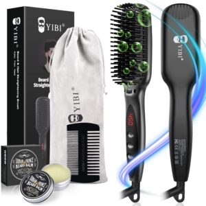 beard brush straightener, fast heated beard brush kit heating setting electrical beard straightener for men anti-scald heated comb portable beard straightening comb