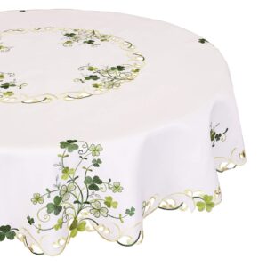 simhomsen small embroidered irish clover st. patrick’s day tablecloth, spring shamrock decorations (round 70 inches)