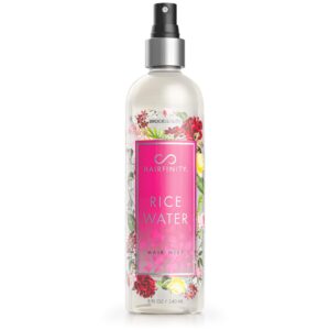 hairfinity rice water mist - silicone & sulfate free growth formula - best for damaged, dry, curly or frizzy hair - thickening for thin hair, safe for keratin and color treated hair 8oz