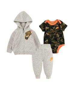 nike baby boy 3 piece camo set, jogger pants, zip-up jacket and bodysuit (6 m)