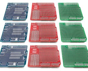 electrocookie proto shield kit compatible with arduino uno r3, expansion prototyping pcb board (3 types, 9 pack)