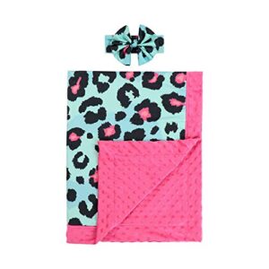 wowlala baby blanket for newborn- receiving blanket and headband set for crib stroller,baby shower newborn gift(leopard print turquoises/hot pink)