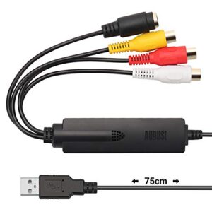 usb video capture card grabber - august vgb350 - transfer vhs mini dv hi8 dvd to computer for windows 11,10,8,7, composite s-video, pal/ntsc/secam, convert video from vcr & camcorder