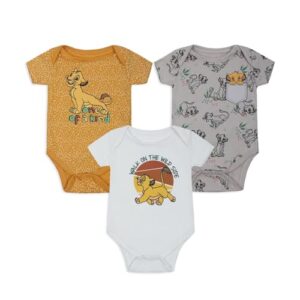 disney lion king simba boys’ 3 pack bodysuits for newborn – yellow/brown/white