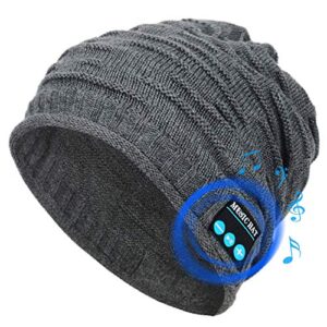 bluetooth beanie hat 5.0 wireless headphones music hats with built-in microphone winter hat warm ski cap for men women (012-grey)