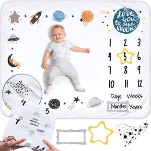 luka & lily baby milestone blanket - ultra soft fleece monthly milestone blanket for baby girl and boy - perfect for baby's first year growth chart - monthly baby milestone - outer space - 60"x40"