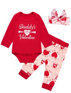 newborn baby girls valentines'day daddy's little valentine outfits clothes(0-3months) red