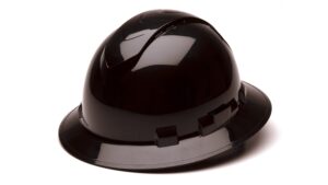 pyramex safety ridgeline full brim hard hat, vented, 4 point ratchet suspension, black, medium