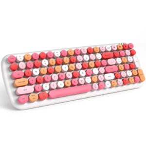 mofii wireless bluetooth keyboard for laptop & android, connect up to 3 devices simultaneously, portable 100-key typewriter retro round keycaps keyboard - lipstick colors