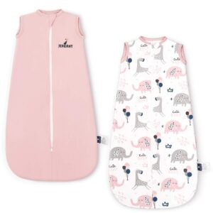 jeroray wearable blanket-stretchy sleeping bag,(12-18 months) tog 1.0,2-pack,2 way zipper,unisex,elephant&solid dusty rose,large