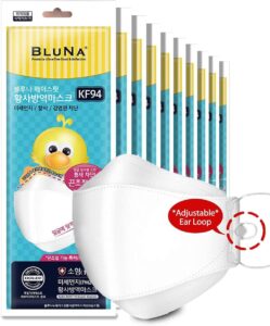 [10 pack] :: authentic :: bluna [kids/small] kf94 facefit ergonomic 3d adjustable strap korean face mask, white [made in korea][individual package] for small kids children