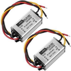 2 pcs dc 24v to 12v 2a 24w step converter voltage regulator down waterproof buck power supply reducer regulator transformer voltage module for golf cart club car,accept dc15-40v inputs(2 pieces)