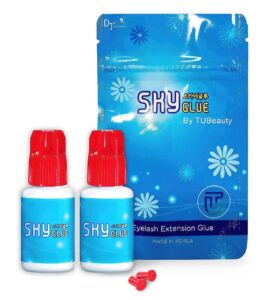 2 bottles sky glue s+ for eyelash extension 5ml - powerful strong professional black bonding adhesive for lash extensions / 1-2s fast drying / 6-8 weeks lasting time tubeauty