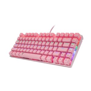 huo ji 60% mechanical gaming keyboard, led backlight 81 keys compact keyboard usb wired keyboard blue switch, pink