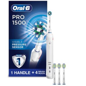 oral-b smart 1500 power rechargeable electric tooth-brush (packaging may vary) with 3 flossaction replacement brush heads