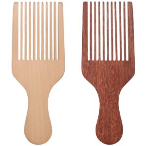 2 pieces wooden comb afro pick hair lift combs beard pick natural wood volumizing and styling tool non-static comb long tooth detangling accessories for women men thick, coarse, curly hair