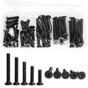 m5 x 20mm 25mm 30mm 35mm 40mm flat head socket cap screws countersunk bolts, 10.9 grade alloy steel, black oxide finish, fully threaded, metric allen hex drive, assortment kit 50pcs