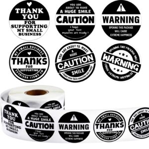 zonon 600 pcs thank you sticker roll small business stickers black and white warning stickers round cute thank you for supporting my business sealing label for packing,1.5 inch