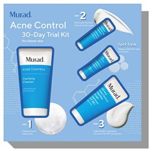 murad acne control 30-day trial kit - 4-piece trial-size kit $57 value - clarifying cleanser, oil & pore control mattifier, rapid relief acne spot treatment, & invisiscar treatment