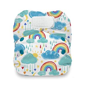 thirsties natural newborn all in one reusable cloth diaper, hook & loop closure, rainbow (5-14 lbs)