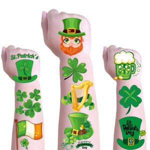 mocossmy st patrick's day temporary tattoos for kids,20 sheets irish shamrock clover flag pots of gold tattoos face body stickers for st patrick's day spring parade party favor supplies decoration