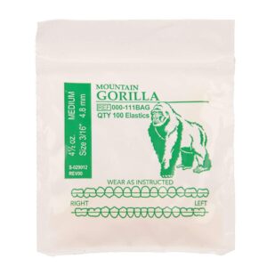 american orthodontics elastics wildlife gorilla | medium, 4.5 oz, 3/16" size, 100 packs per box, 10,000 total | made in the usa | exacting dimensions, precision cutting, top quality latex tubing