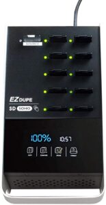 ez dupe soho touch 1 to 10 sd duplicator - secure digital card and microsd tf media memory copier (with adapter) cloner & eraser with touch screen (dm-fd0-11sd10tp)