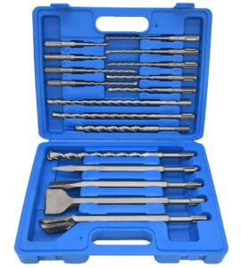 sds-plus rotary hammer drill bits set,chisels- sds plus concrete masonry hole tool,4pcs chisel and 13pcs sds plus rotary hammer drill bit for drilling concrete, masonry, bricks and stone(17 pcs)