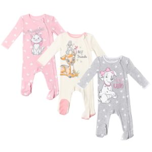 disney classics 101 dalmatians bambi newborn baby girls 3 pack sleep n' play coveralls white/pink/gray 3-6 months