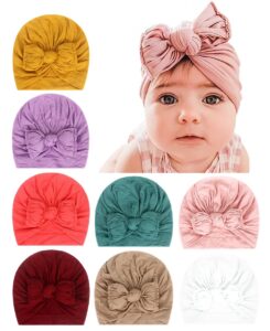 qandsweat baby girls' hats & caps knotted turban cute toddler hat hair accessories 3-36m (a soft6-8 pack)