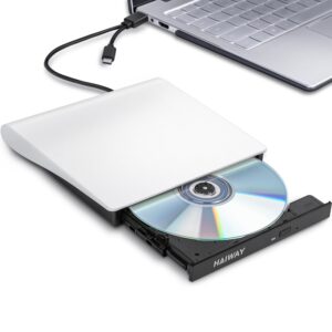 haiway external dvd drive, usb 3.0 type-c cd burner portable cd dvd +/-rw optical drive slim cd dvd rom rewriter cd/dvd player writer reader for laptop desktop macbook pc windows linux mac os (white)