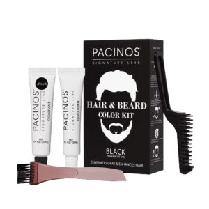 pacinos hair & beard color kit (black) - hair color for men, eliminates grays in 5 minutes, easy to apply brush-in formula, enhances appearance of hair for moustache & beard