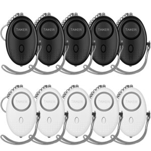 personal alarm for women, 10 packs 140db emergency self-defense security alarm keychain with led light for women kids and elders (black & white)