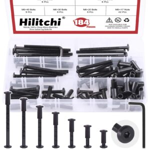 hilitchi 84pcs m6 hex drive socket cap bolts kit countersunk head screws bolts dowel barrel nuts crib bolts nuts assortment kit for furniture hardware fitting (20/30/40/50/60/70/80mm)