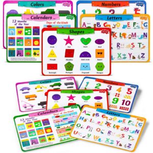 teytoy kids placemats set of 5, laminated toddler educational learning table place mats, alphabet math shapes colors calendar, children montessori eat mat no slip waterproof heat resistant 17x12inch