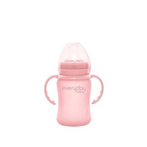 everyday baby glass sippy cup with silicone sleeve, spout, drinking handles, and protective cap - 150ml (5oz) - rose pink (for babies 6 months and up)