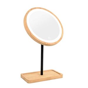 fqyydd illuminated makeup mirror wooden desktop led makeup mirror usb charging adjustable bright