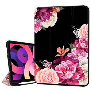 hepix ipad air 5th generation 2022 pink purple flower ipad 10.9 inch air 4th generation case with pencil holder 2020, floral ipad air 5 cover for women, auto sleep wake for a2072 a2316 a2324 a2325