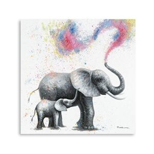 elephant wall decor for nursery: framed mama and baby elephant canvas wall art colorful rainbow elephant wall art pictures for kids girls bedroom bathroom decorations modern animal painting 24"x24"