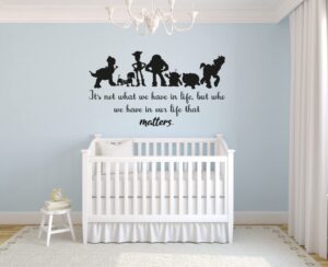 its not what we have in life but who we have in life that matters quote vinyl wall art sticker wall decal decoration home room nursery kid room boy girl kinder wall décor size (8x10 inch)