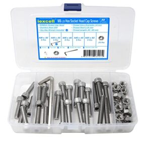 iexcell 50 pcs m8 x 30/35/40/45/50 stainless steel 304 hex socket head cap screws bolts nuts assortment kit