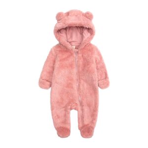 mygbcpjs baby bear fleece hooded zipper romper infant boys girls flannel footed jumpsuit warm bodysuit outwear