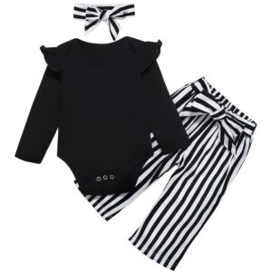 dream bus newborn toddler baby girl outfits romper ribbed knitted long sleeve cotton striped pants black,3-6 months